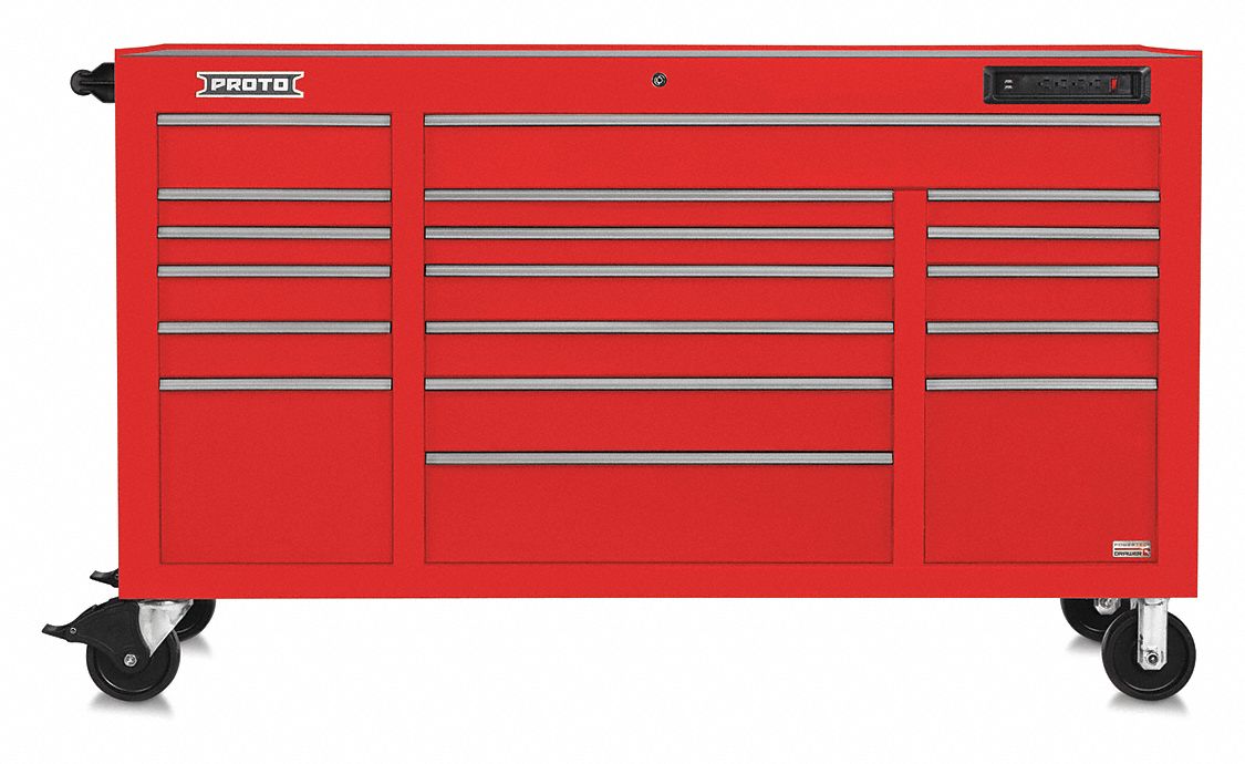PROTO, Red / Red Drawer, 67 in W x 25 1/4 in D x 41 in H, Rolling Tool ...