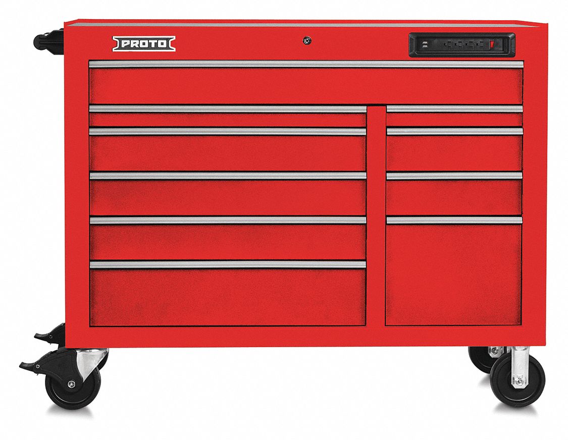 PROTO, Red / Red Drawer, 50 in W x 25 1/4 in D x 41 in H, Rolling Tool ...