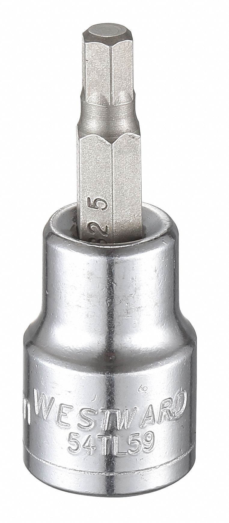 WESTWARD Socket Bit: 3/8 in Drive Size, Hex Tip, 5 mm Tip Size, 1 3/4 ...