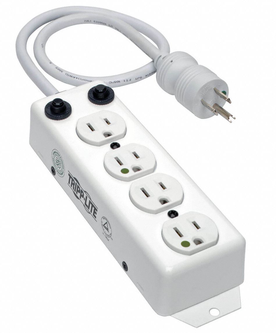 TRIPP LITE Outlet Strip: 4 Outlets, 7 ft Cord Lg, 15 A Max. Amps ...