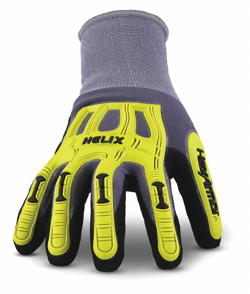HEXARMOR Coated Gloves: 3XL ( 12 ), Sandy, Nitrile, Palm, Dipped, ANSI Abrasion Level 6, Gray, 1 ...