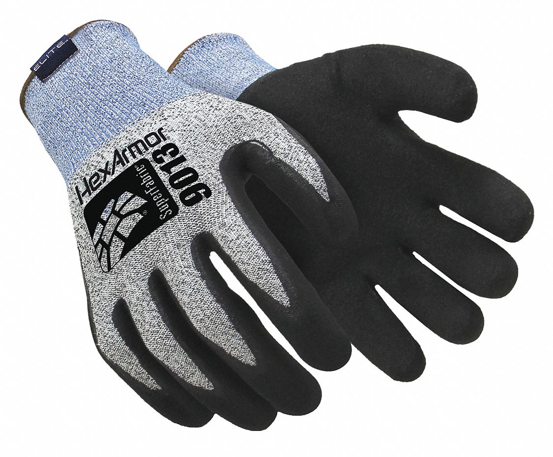 HEXARMOR Coated Gloves: M ( 8 ), ANSI Cut Level A8, Palm, Dipped, Nitrile, Sandy, Gray, 1 PR ...