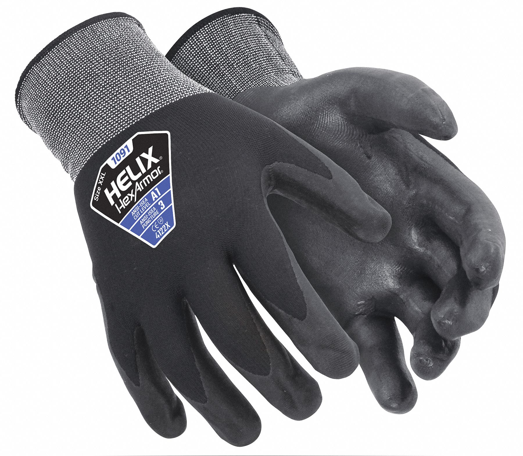 HEXARMOR Coated Gloves: 2XL ( 11 ), Sandy, Foam Nitrile, Palm, Dipped, ANSI Abrasion Level 3, 1 ...