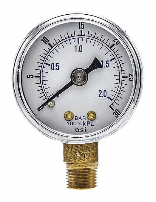 PIC GAUGES, 30 psi to 0 psi / Hg to 30 psi, 1 1/2 in Dial, Industrial Pressure Gauge - 54XN99 ...
