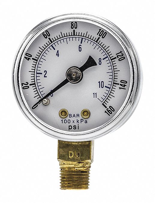 PIC GAUGES, 160 psi to 0 psi / Hg to 160 psi, 1 1/2 in Dial, Industrial Pressure Gauge - 54XP03 ...