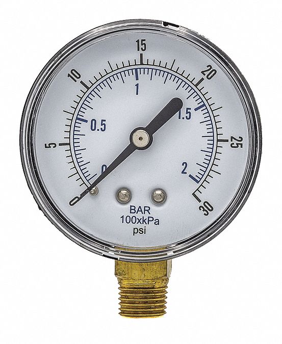 PIC GAUGES, 30 psi to 0 psi / Hg to 30 psi, 2 1/2 in Dial, Industrial Pressure Gauge - 54XP16 ...