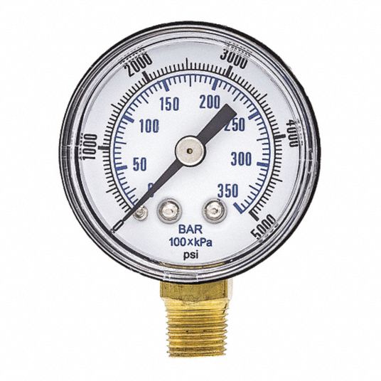 PIC GAUGES, 0 psi / Hg to 5,000 psi, 1 1/2 in Dial, Industrial Pressure ...