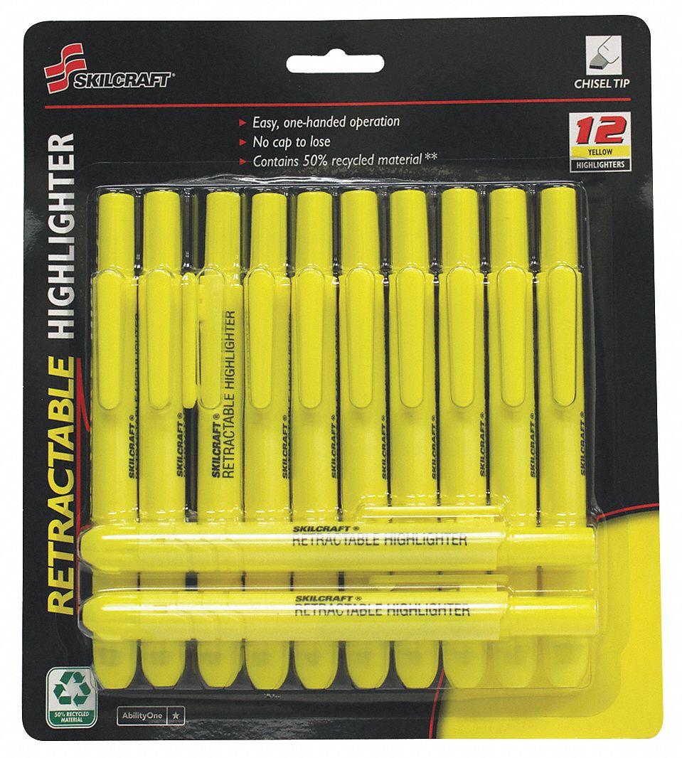ABILITY ONE, Yellow, Chisel, Highlighter - 54YT86|7520-01-554-8210 ...