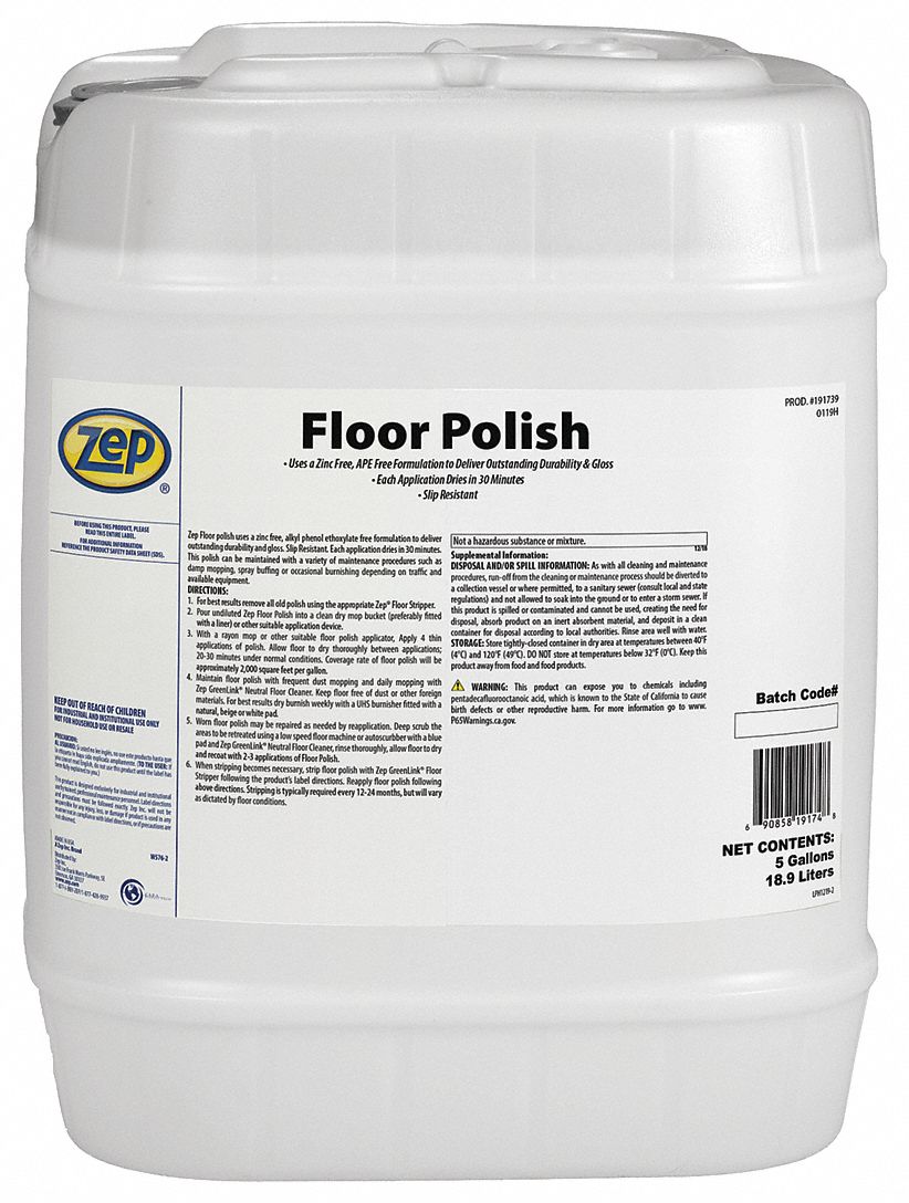 ZEP, Bucket, 5 gal Container Size, Floor Polish - 54ZK18|191739 - Grainger