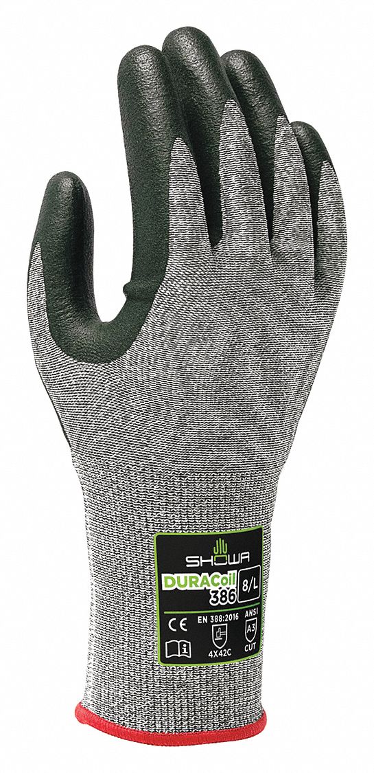 SHOWA, L ( 8 ), ANSI Cut Level A3, Coated Gloves - 55GX95|386L-08-V - Grainger