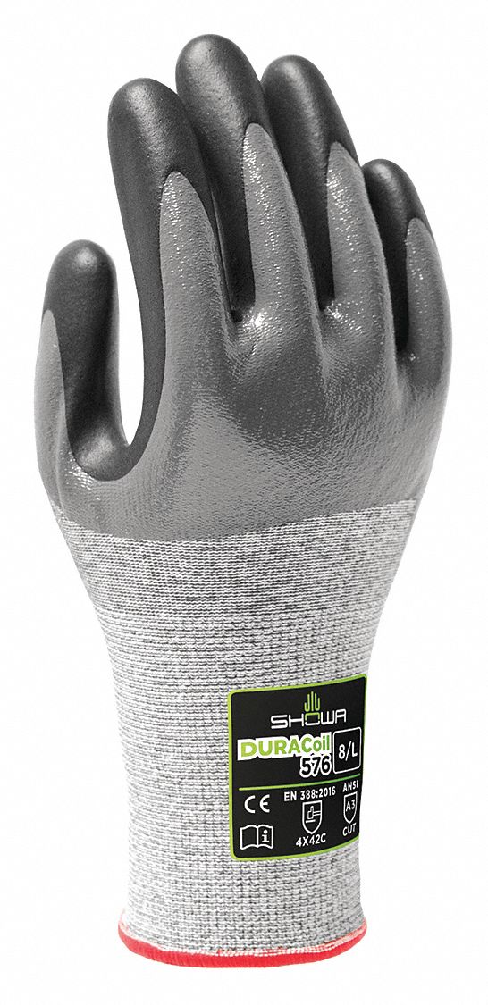 SHOWA, L ( 8 ), ANSI Cut Level A4, Coated Gloves - 54ZU34|576L-08 - Grainger