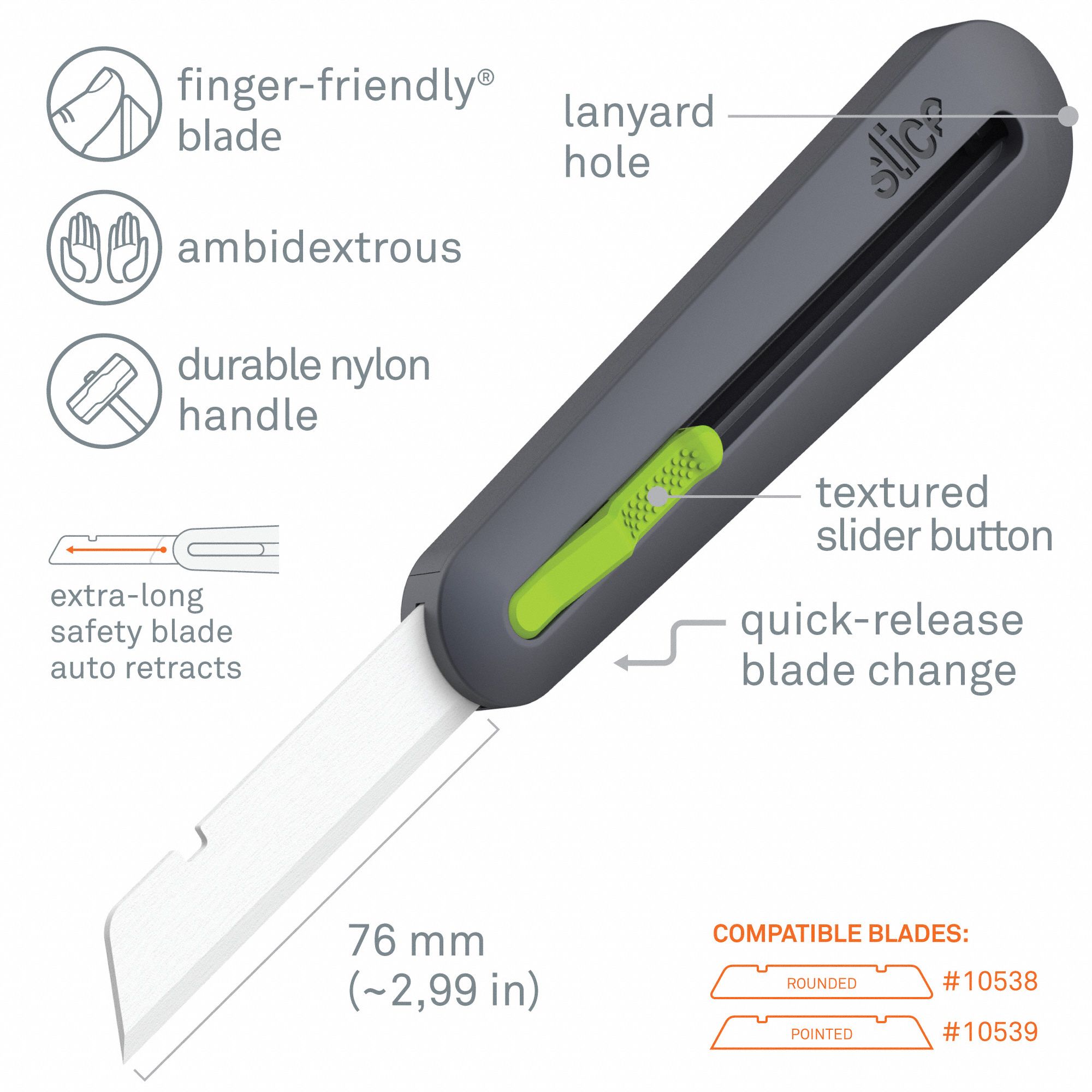 SLICE Utility Knife: 6 in Overall Lg, Rounded - 54ZW60|10560 - Grainger