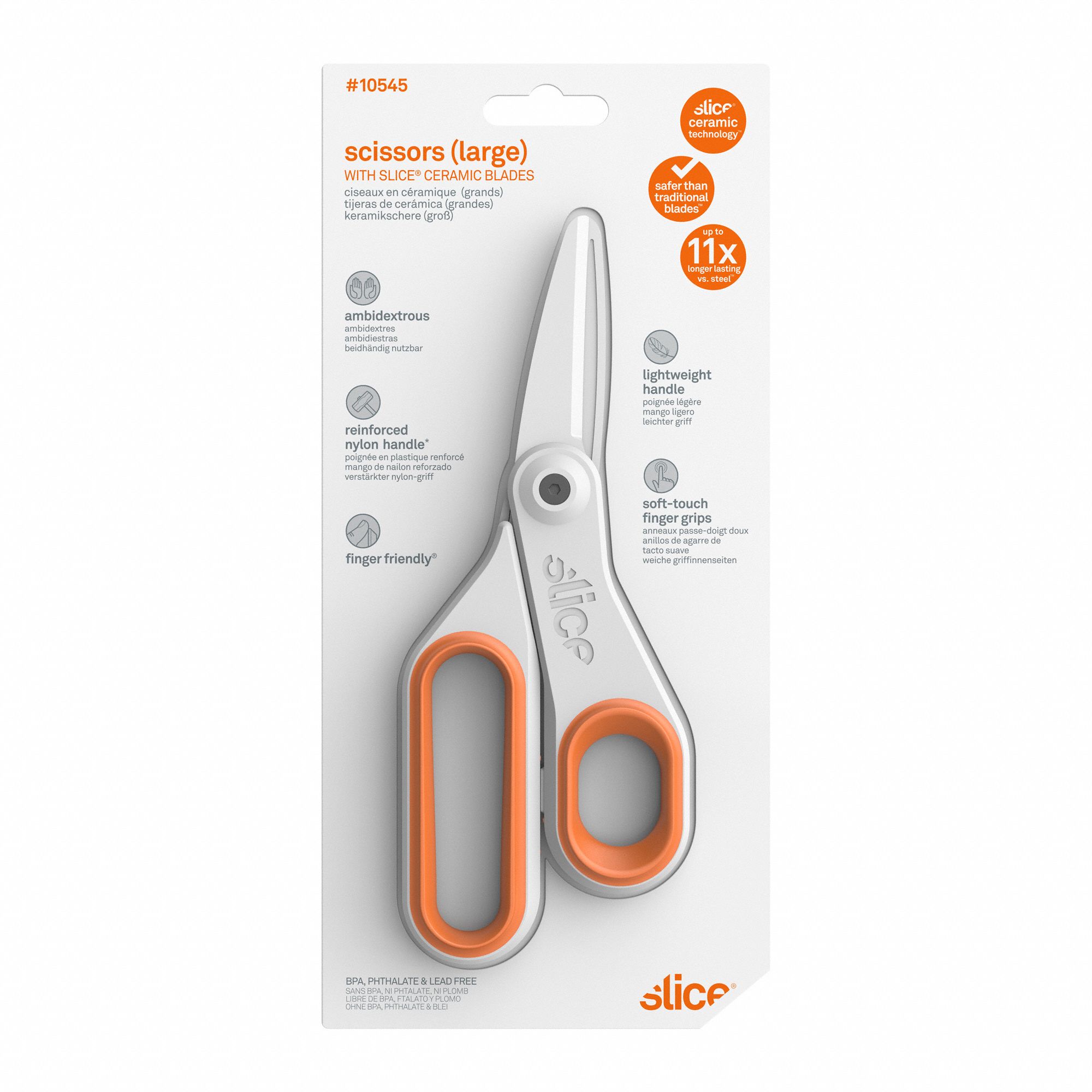 SLICE Scissors: Ambidextrous, 7 3/4 in Overall Lg, Straight, Ceramic ...