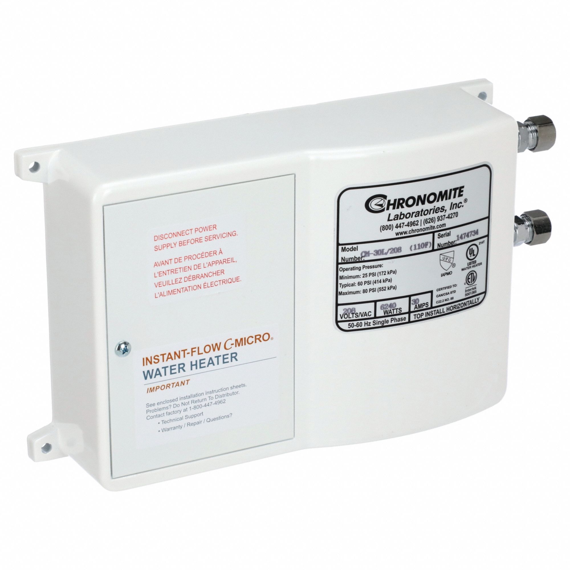 CHRONOMITE INSTANT-FLOW MICRO, Indoor, 6,240 W, Electric Tankless Water ...