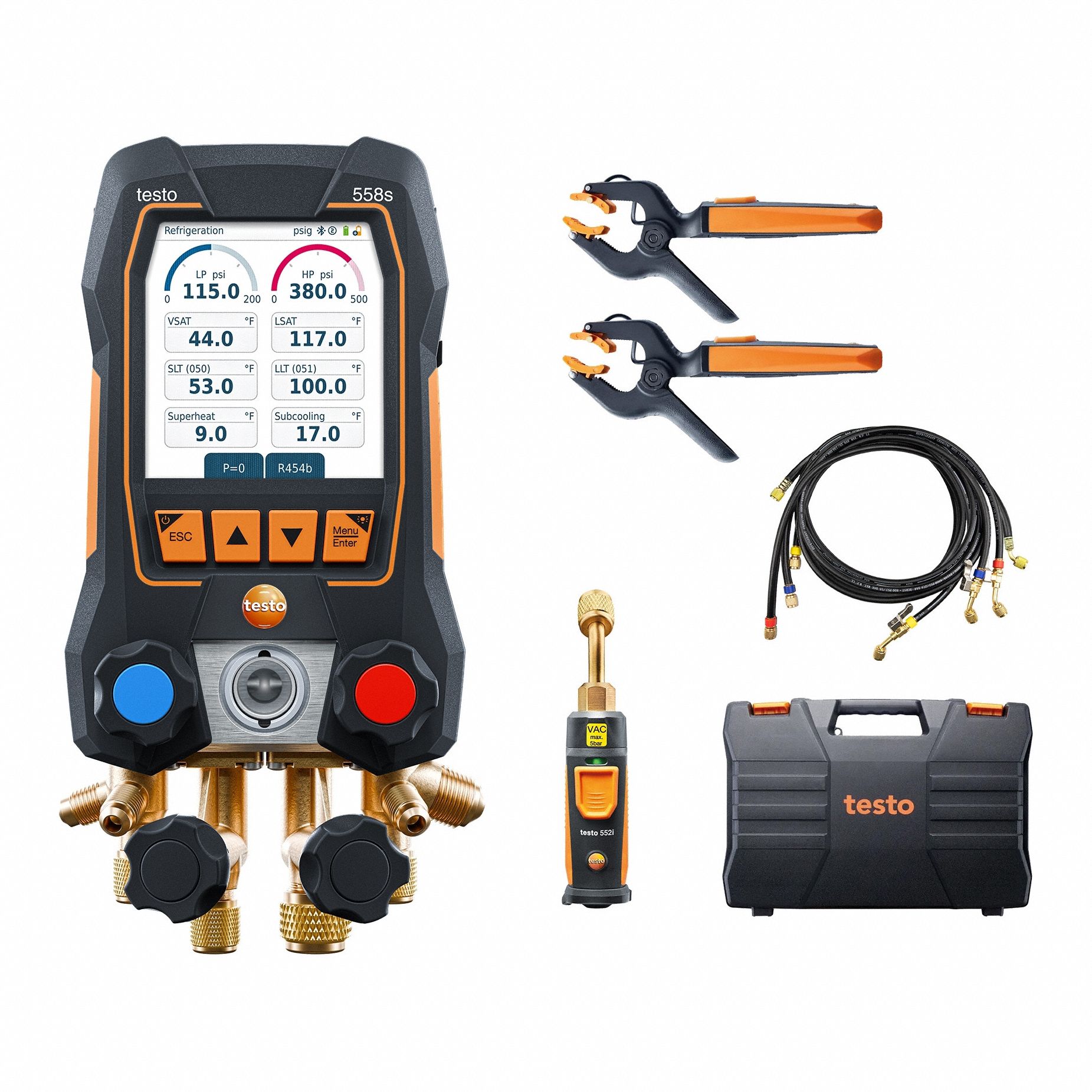 TESTO, 4 Valves, 4 Hoses, Digital Manifold Kit - 900FV7|0564558301 ...