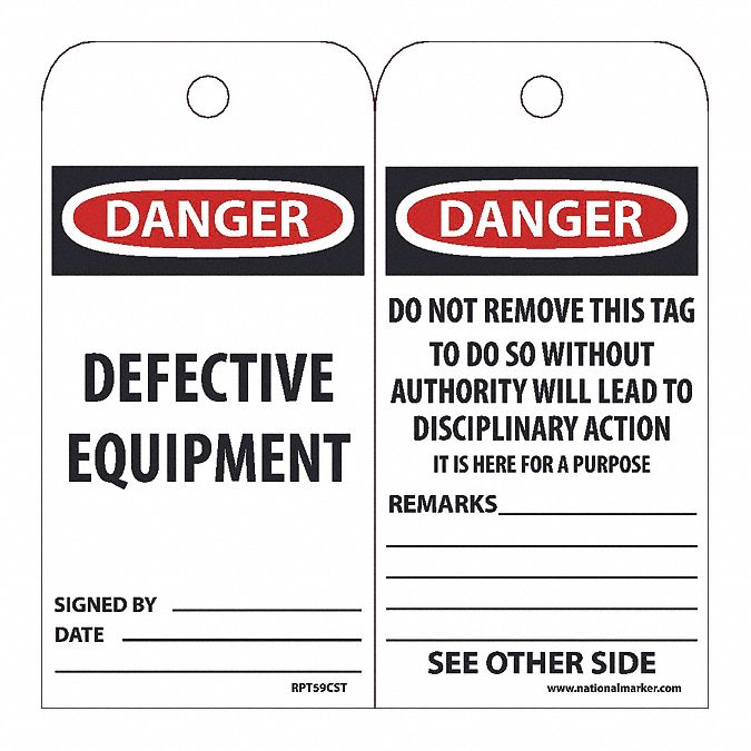 Danger Defective Equipment Tag,PK25 - Grainger