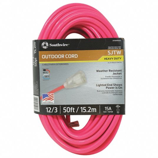 SOUTHWIRE, 50 ft Cord Lg, 12 AWG Wire Size, Extension Cord - 55CW65 ...