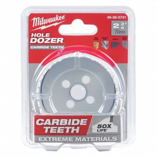 MILWAUKEE Hole Saw: 2 3/4 in Saw Dia., 4 Teeth per Inch, 1 5/8 in Max. Cutting Dp, Bi-Metal ...