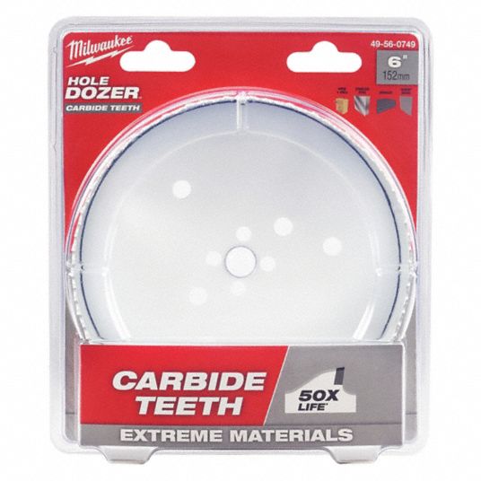 MILWAUKEE Hole Saw: 6 in Saw Dia., 4 Teeth per Inch, 1 5/8 in Max. Cutting Dp, 5/8"-18 Thread ...