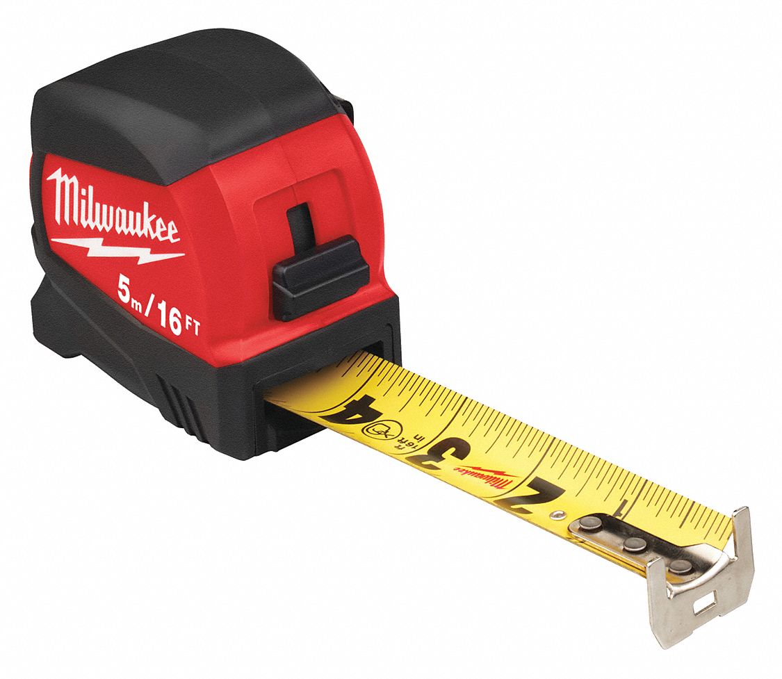 MILWAUKEE 16 ft, 5 m Steel SAE/Metric Tape Measure, Black, Red - 55ED56 ...