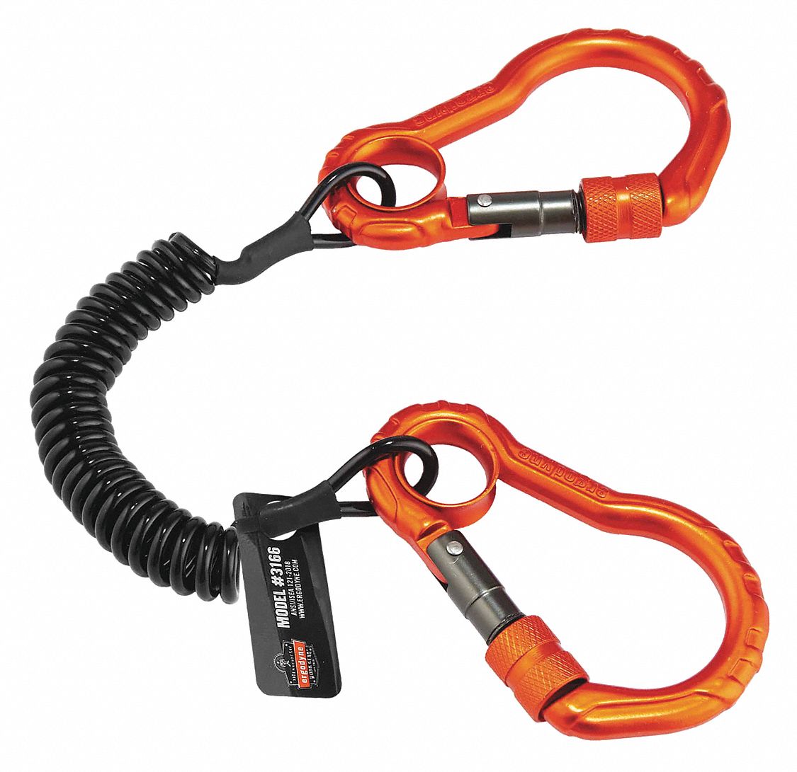 ERGODYNE, Black, Carabiner, Coiled Lanyard - 55EE61|3166 - Grainger
