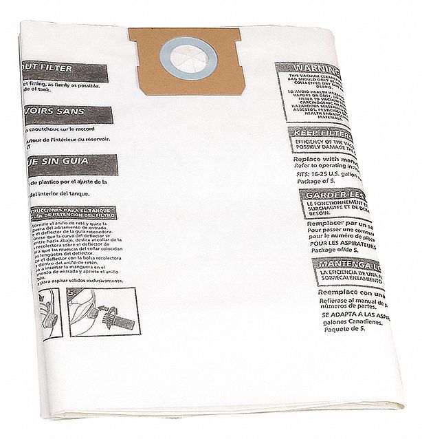 Vacuum Bag, Paper, 1-Ply, Standard Bag Filtration Type, For Vacuum Type ...