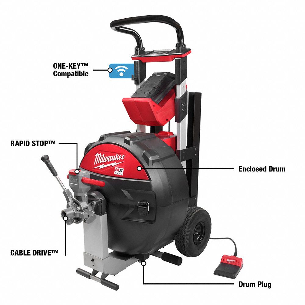 MILWAUKEE Drain Cleaning Machine: Cordless, MX FUEL, For 3 in to 6 in ...