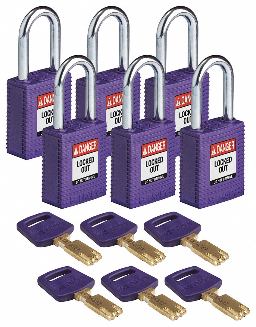 BRADY, Keyed Alike, Nylon, Lockout Padlock - 55JX74|NYL-PRP-38ST-KA6PK ...