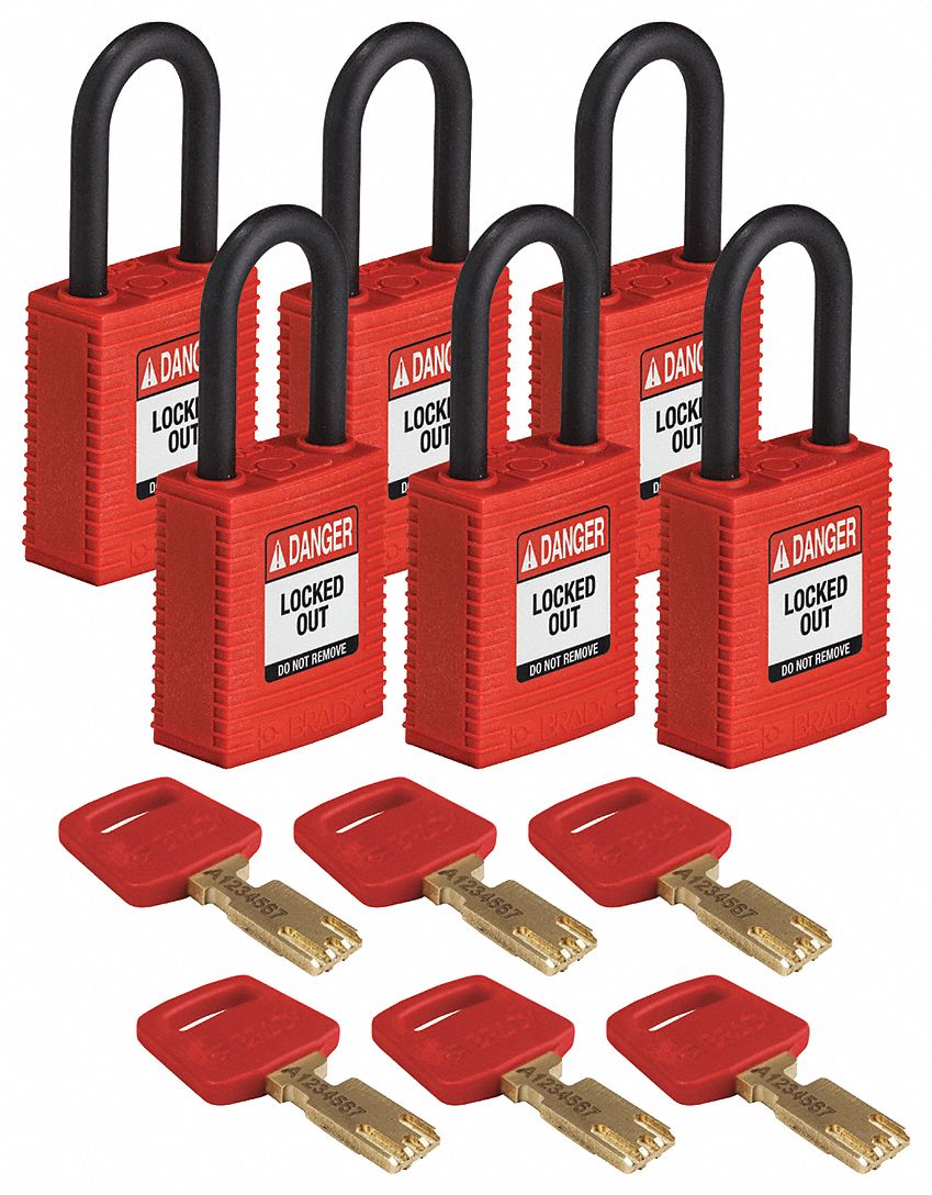 BRADY, Keyed Alike, Nylon, Lockout Padlock - 55JX95|NYL-RED-38PL-KA6PK ...