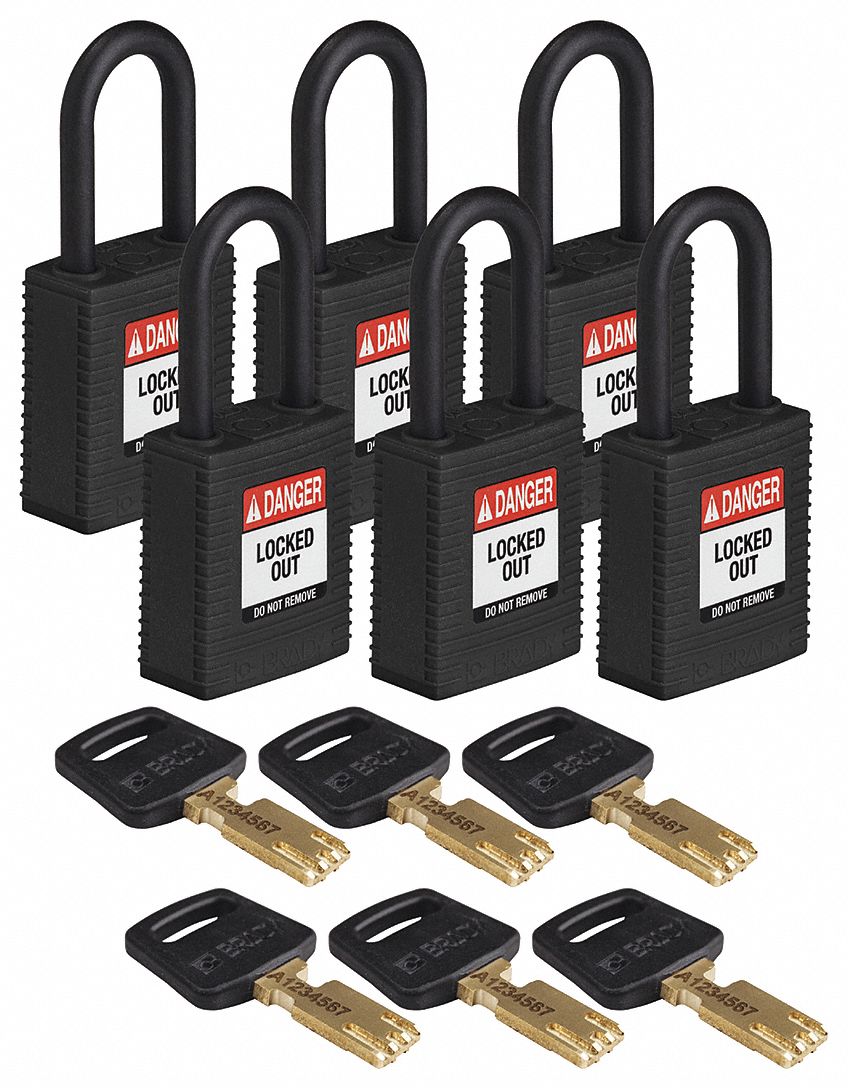 BRADY, Keyed Different, Nylon, Lockout Padlock - 55JY09|NYL-BLK-38PL ...
