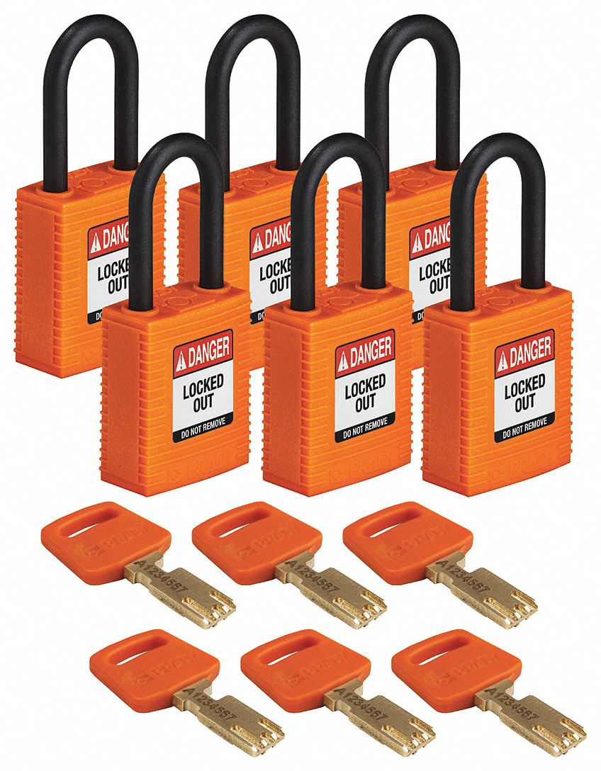 BRADY, Keyed Different, Nylon, Lockout Padlock - 55JY10|NYL-ORG-38PL ...