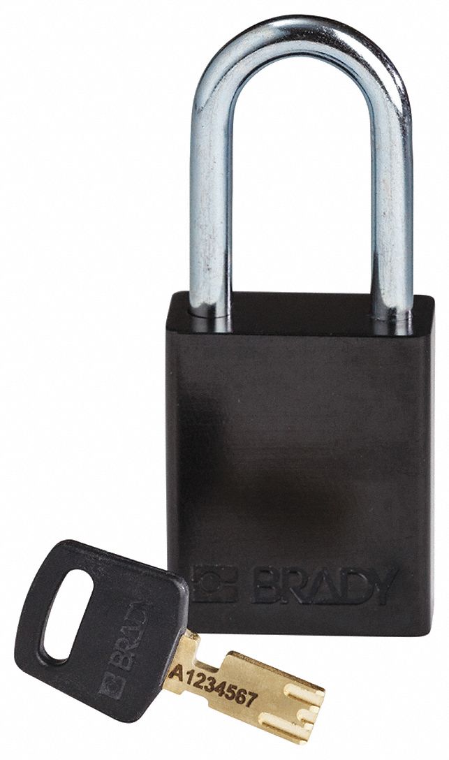 BRADY, Keyed Different, Aluminum, Lockout Padlock - 55JY18|ALU-BLK-38ST ...