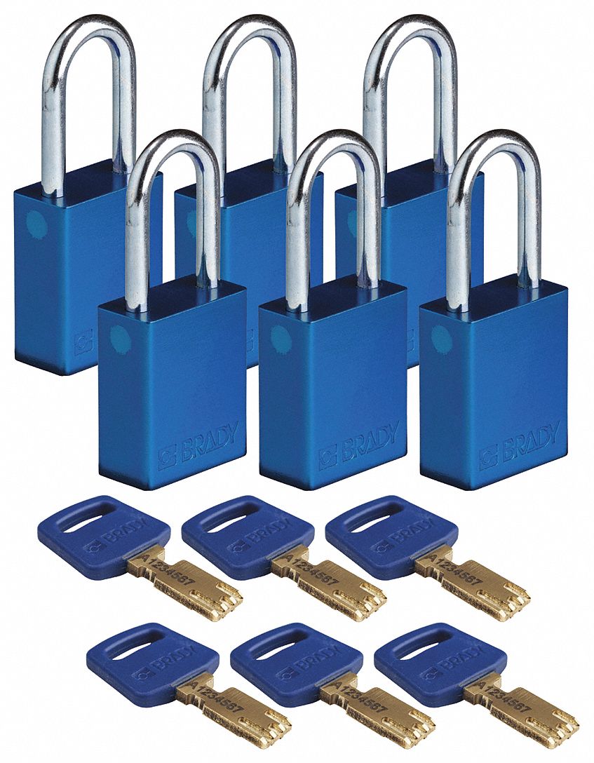 BRADY, Keyed Alike, Aluminum, Lockout Padlock - 55JY35|ALU-BLU-38ST ...