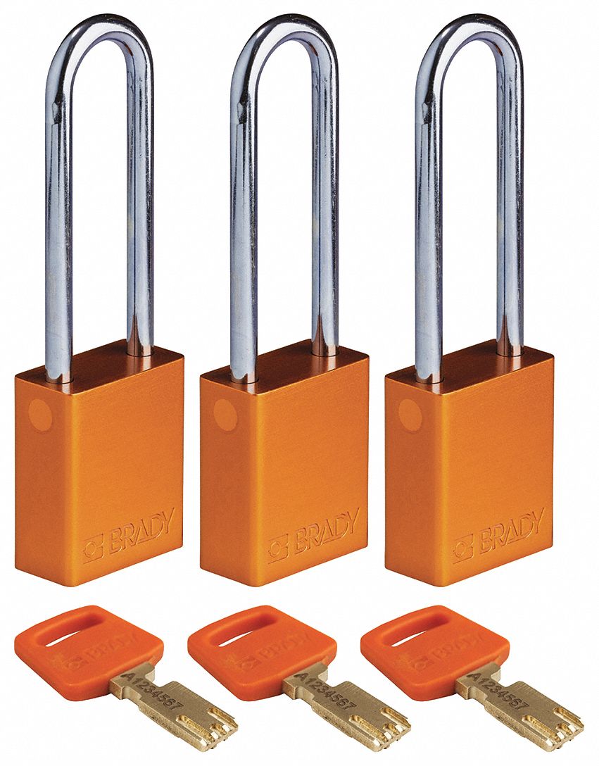 BRADY, Keyed Alike, Aluminum, Lockout Padlock - 55JY55|ALU-ORG-76ST ...