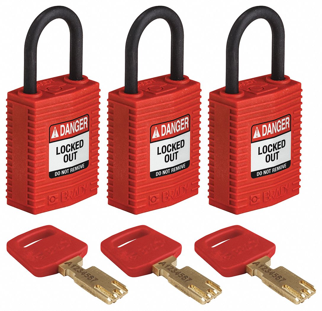 BRADY, Keyed Alike, Nylon, Lockout Padlock - 55JY59|CPT-RED-25PL-KA3PK ...