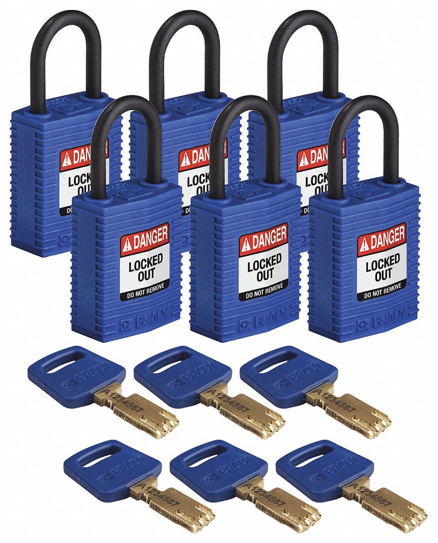 BRADY, Keyed Alike, Nylon, Lockout Padlock - 55JY71|CPT-BLU-25PL-KA6PK ...