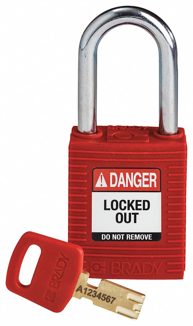BRADY, Keyed Different, Nylon, Lockout Padlock - 55JY86|NYL-RED-38ST-KD ...