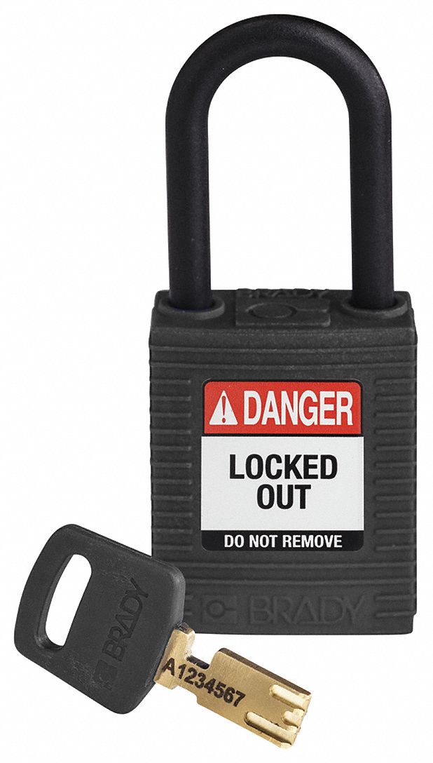 BRADY, Keyed Different, Nylon, Lockout Padlock - 55JY99|NYL-BLK-38PL-KD ...