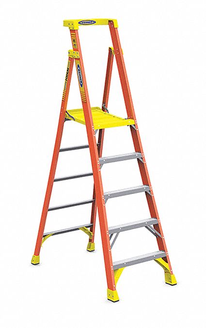 WERNER, 7 ft Ladder Size, Fiberglass, Platform Stepladder - 55KK71 ...
