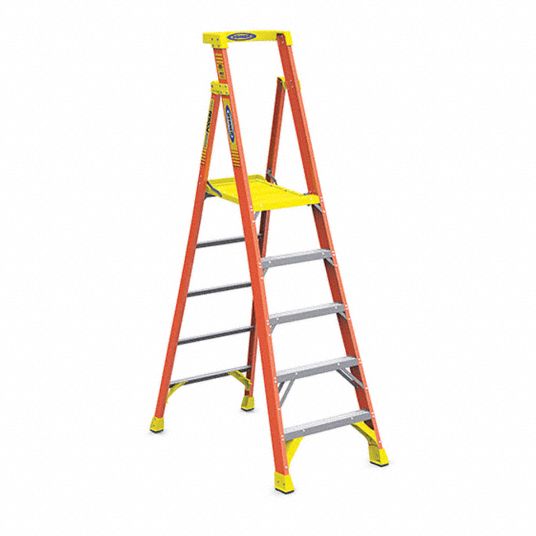 WERNER, 7 ft Ladder Size, Fiberglass, Platform Stepladder - 55KK71 ...
