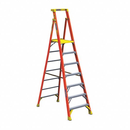 WERNER, 9 ft Ladder Size, Fiberglass, Platform Stepladder - 55KK72 ...