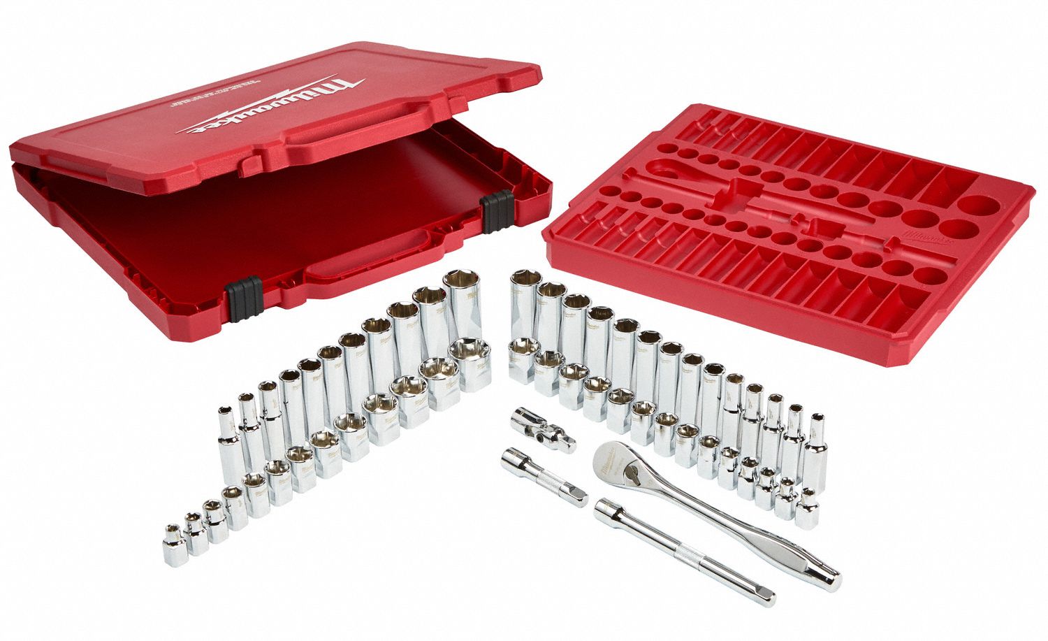 MILWAUKEE Socket Wrench Set: 3/8 in Drive Size, 56 Pieces, (26) 6-Point ...