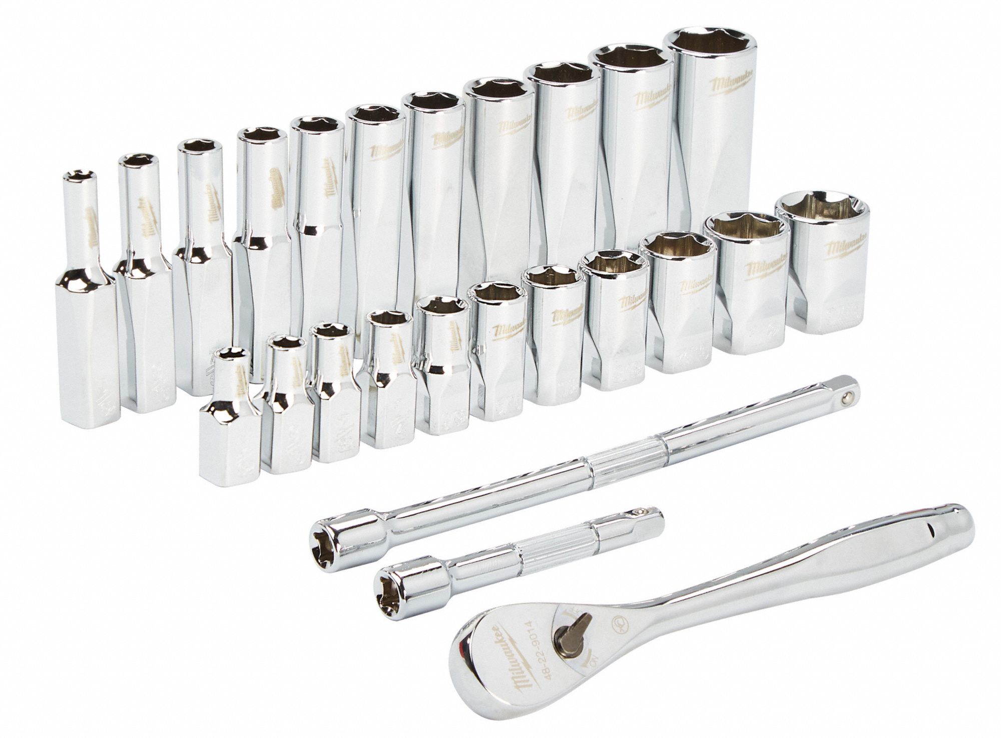 MILWAUKEE Socket Wrench Set: 1/4 in Drive Size, 26 Pieces, 5/32 in to 9 ...