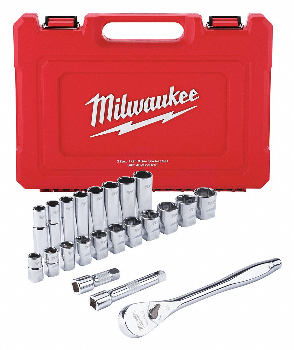MILWAUKEE, 1/2 in Drive, 22 Piece, Socket Wrench Set - 55KM72|48-22 ...