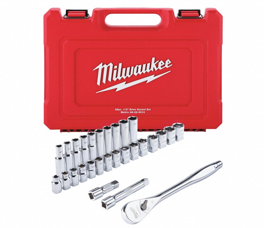 MILWAUKEE Juego de Dados y Maneral 1/2" Métrico Acero Aleado 28 piezas ...