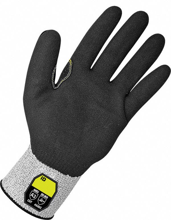 BDG Coated Gloves: L ( 9 ), ANSI Cut Level A3, ANSI Impact Level 2, Palm, Dipped, Nitrile, 1 PR ...