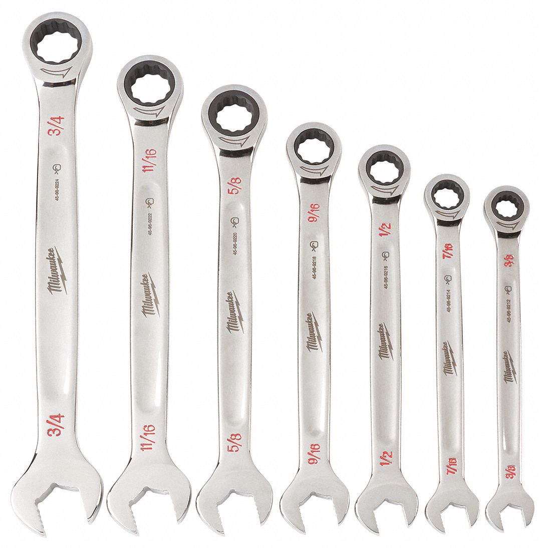 Ratcheting Combo Wrench Set,SAE,7 pcs. - Grainger