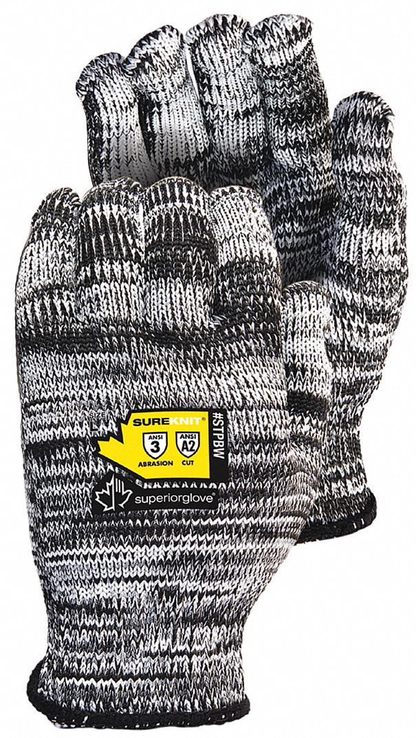 SUPERIOR GLOVE Knit Gloves: M ( 8 ), ANSI Cut Level A2, Uncoated ...