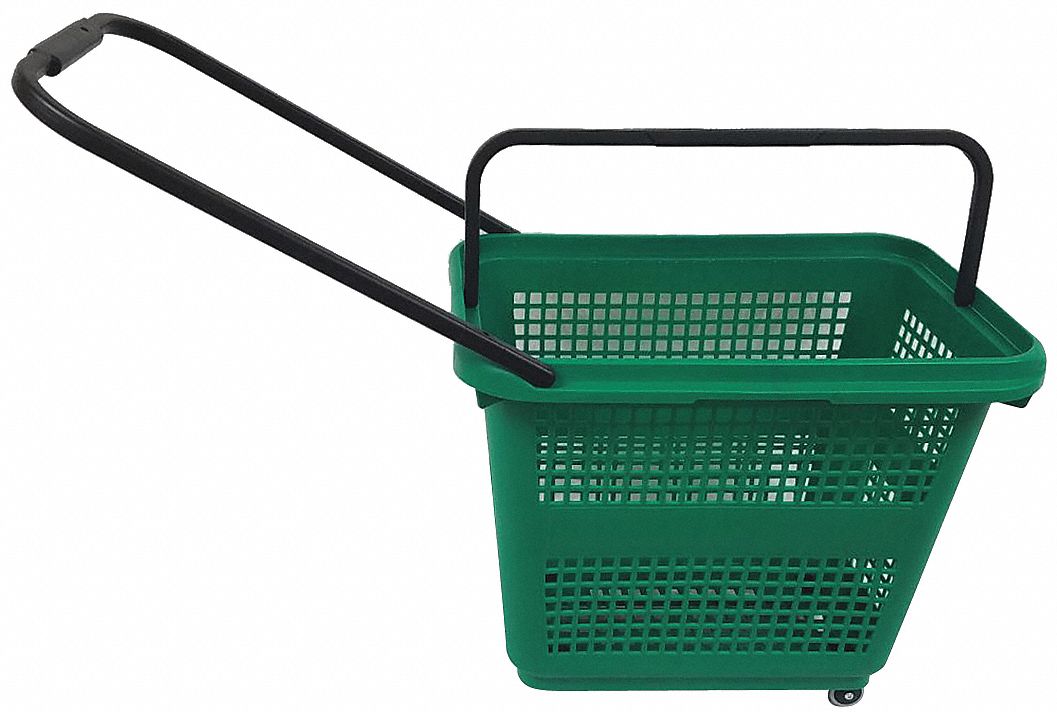 SHOPPING BASKET, Plastic, Green, Rolling Hand Basket - 55NJ26 ...