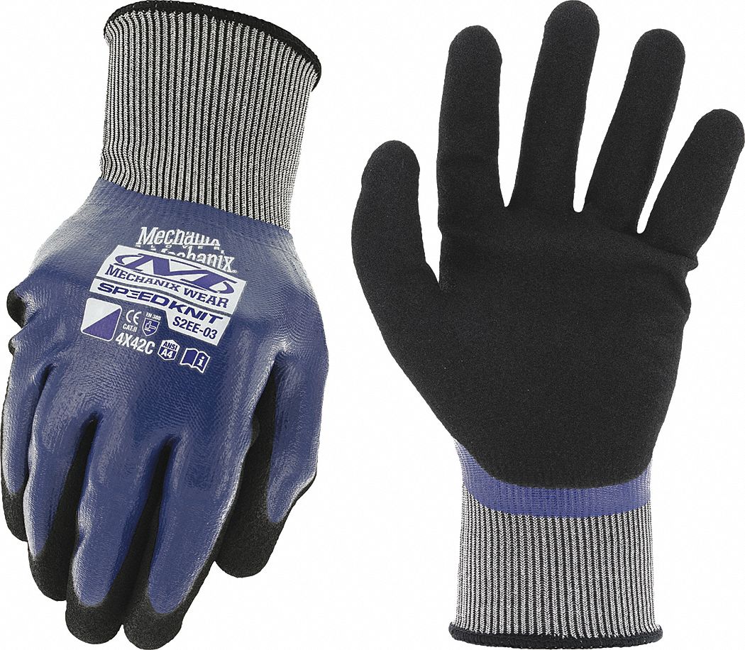 MECHANIX WEAR Knit Gloves: S ( 7 ), ANSI Cut Level A4, Full, Double ...